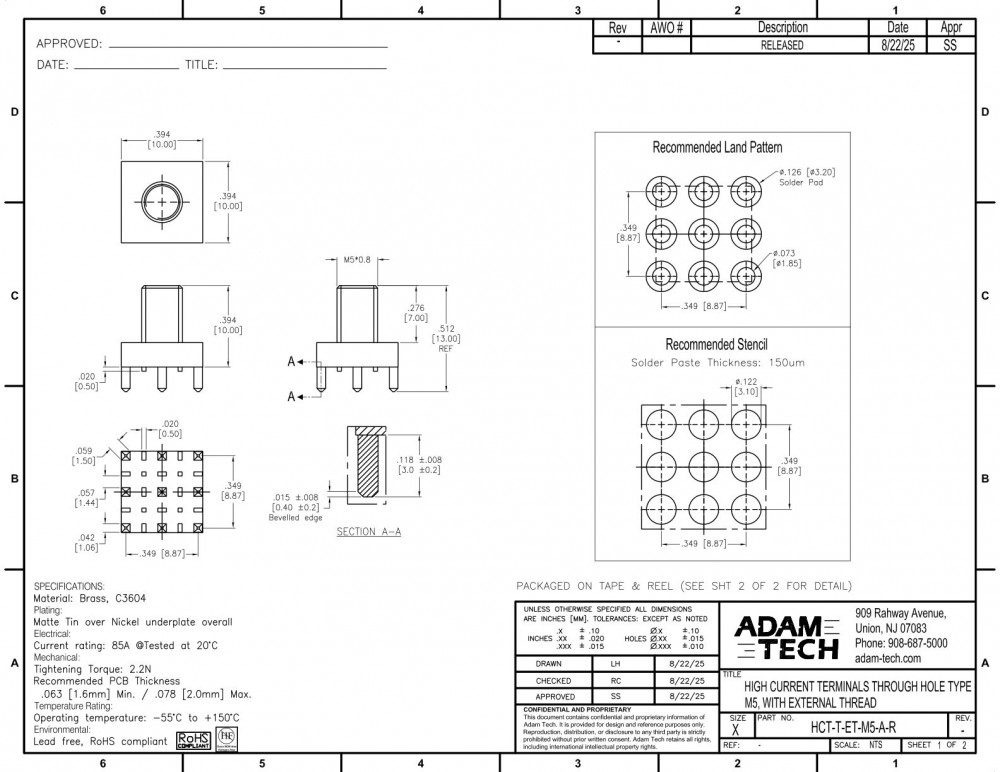 ADAM TECH HCT-T-ET-M5-A-R technical drawing, page 1