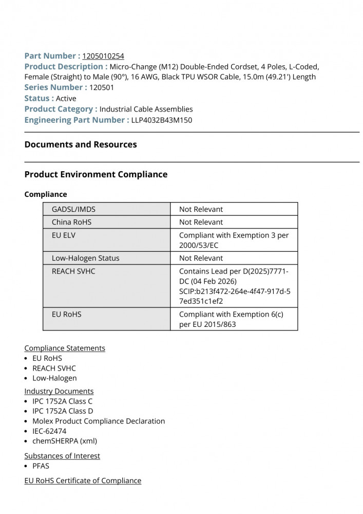 Molex 120501 series customer drawing, page 1