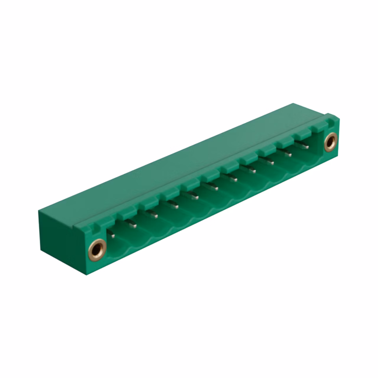 5.00mm Pitch Eurostyle Right-Angle PCB Header, with Threaded Retention Inserts, Green Housing, 11 Circuits for sale