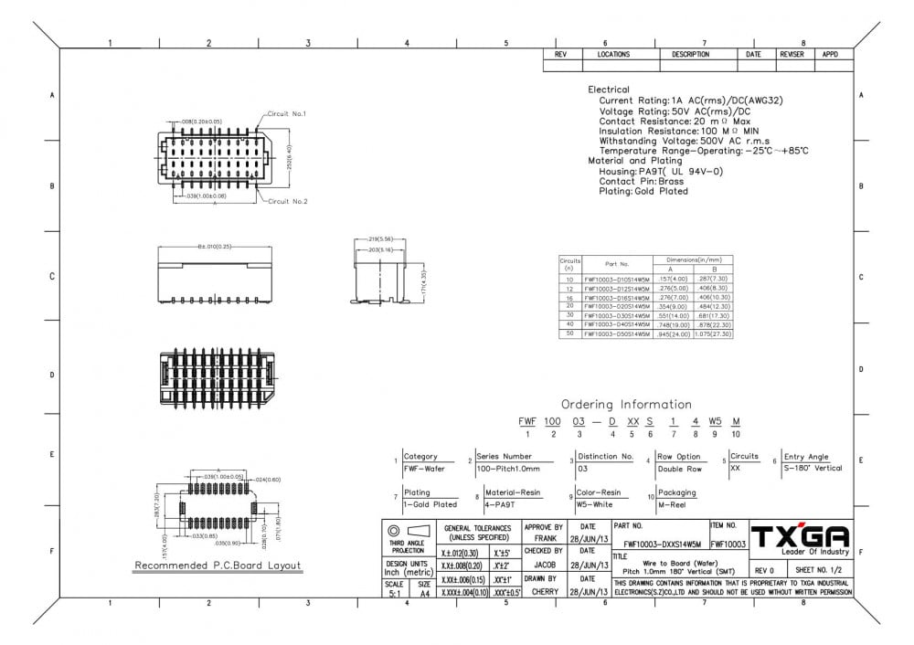 TXGA FWF10003 connector drawing page 1