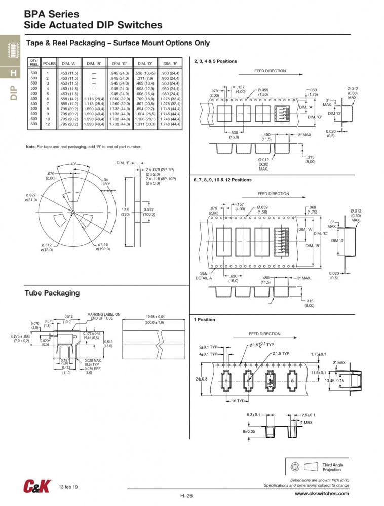 C&K BPA series technical document page 3
