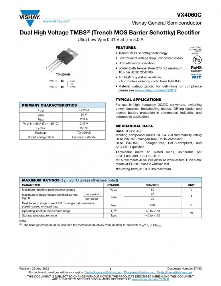VX4060C datasheet page 1