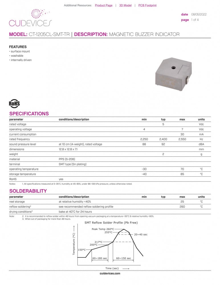 CT-1205CL-SMT-TR technical document page 1