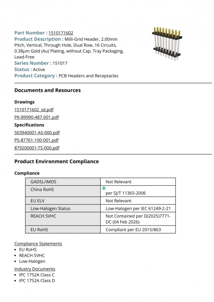 MOLEX Milli-Grid product specification, document page 1