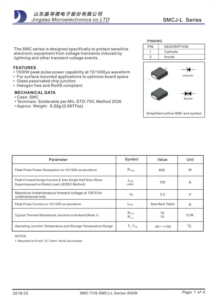 SMCJ64CA-L datasheet page 1