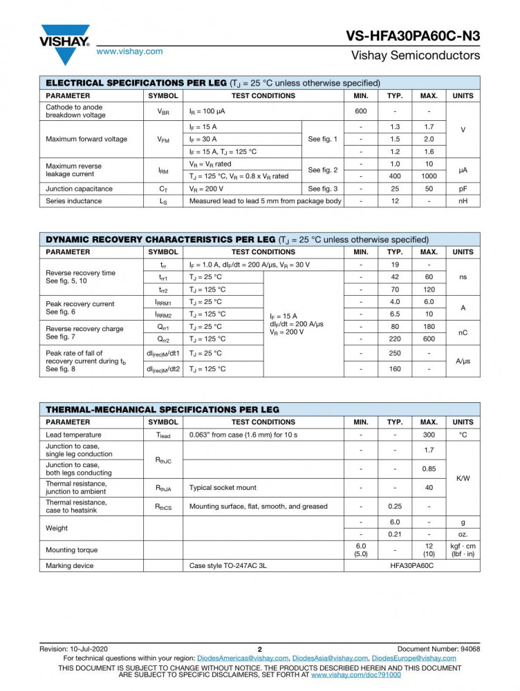 VS-HFA30PA60C-N3 datasheet page 2