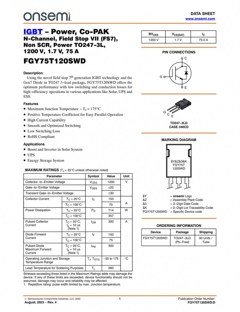FGY75T120SWD datasheet page 1
