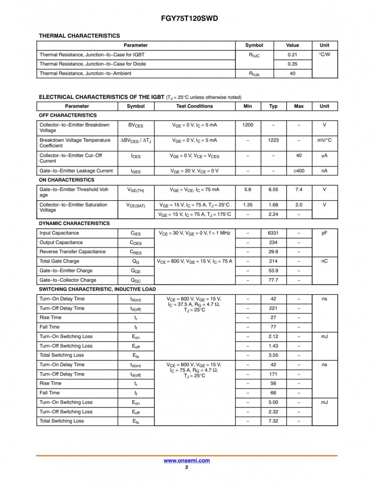 FGY75T120SWD datasheet page 2