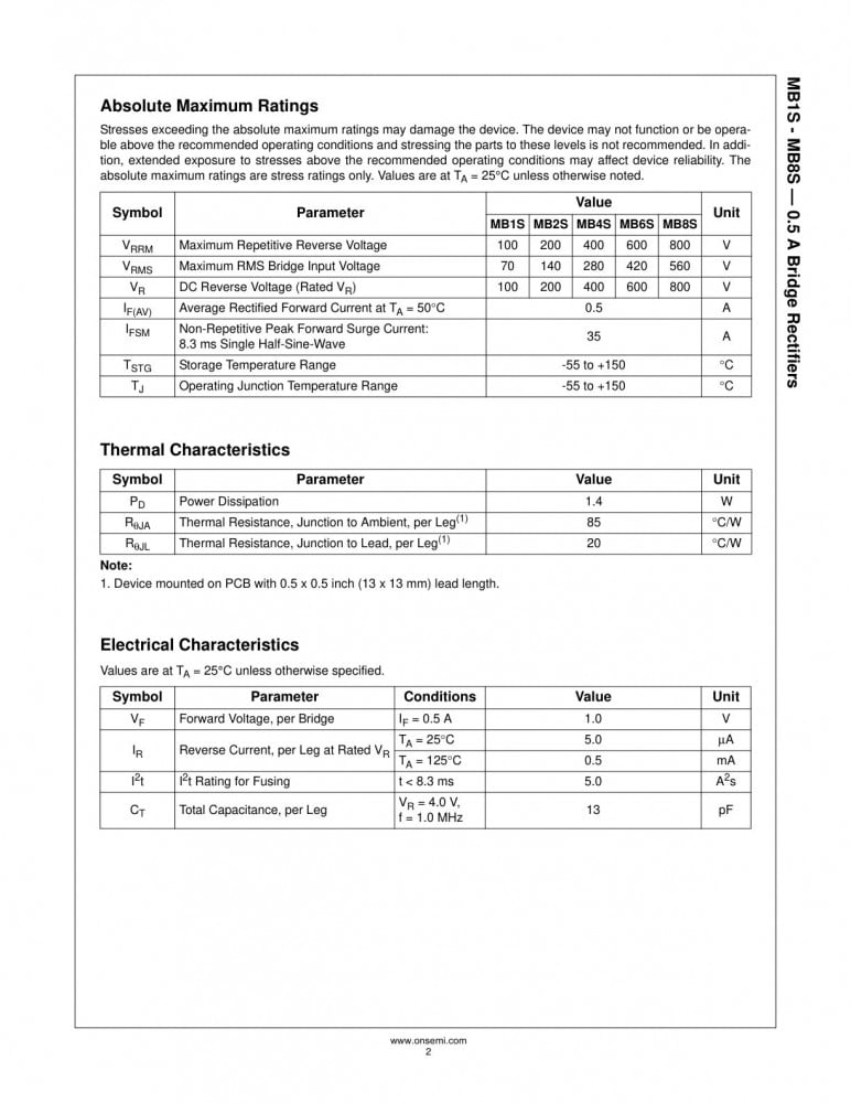 MB6S datasheet page 2