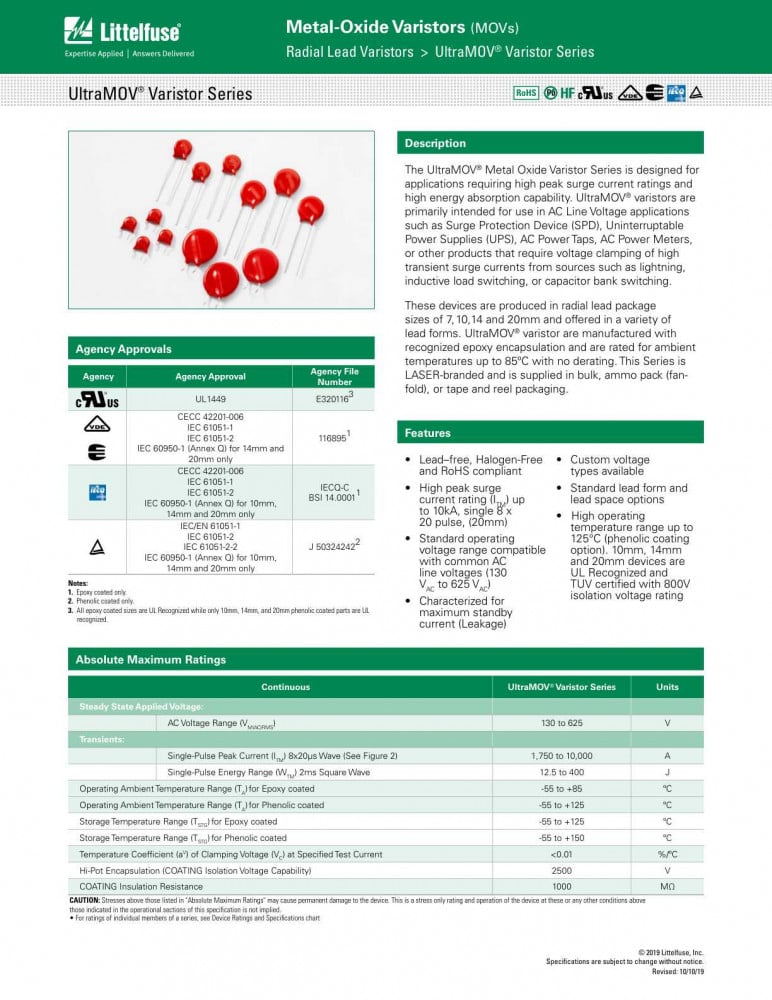 V14E420P datasheet page 1