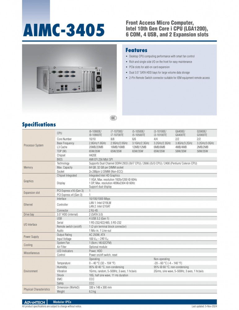 AIMC-3405 technical document, page 1