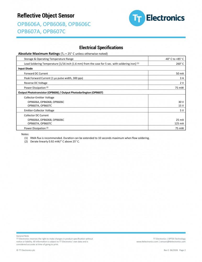 OPB607A datasheet page 2 preview