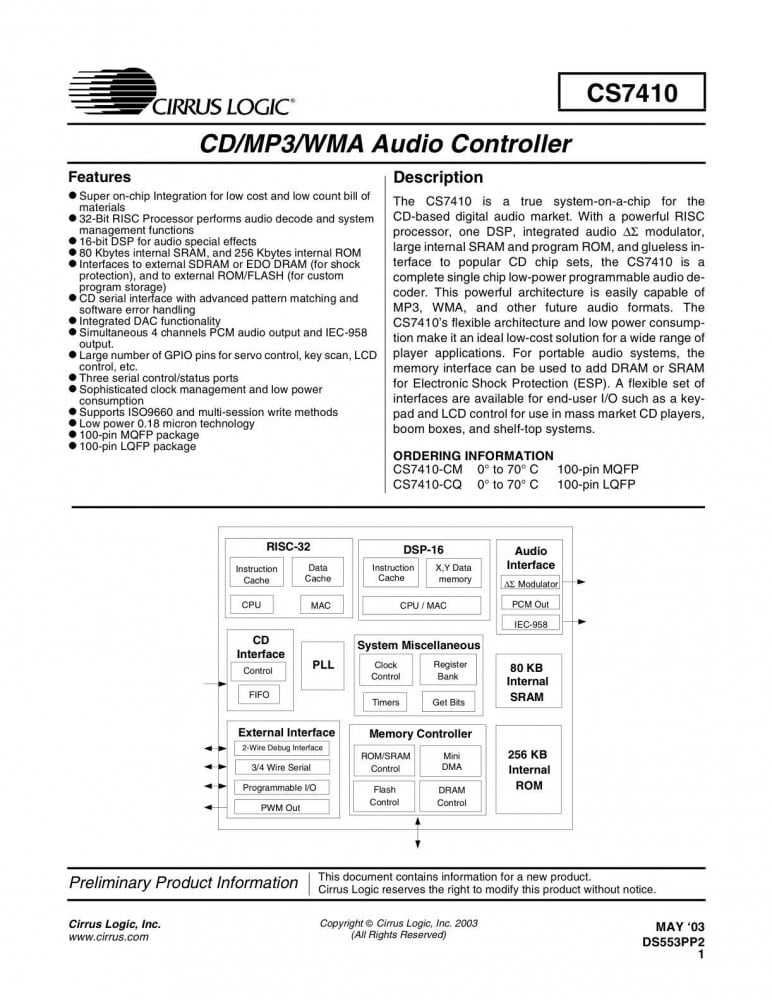 CS7410-CM datasheet page 1