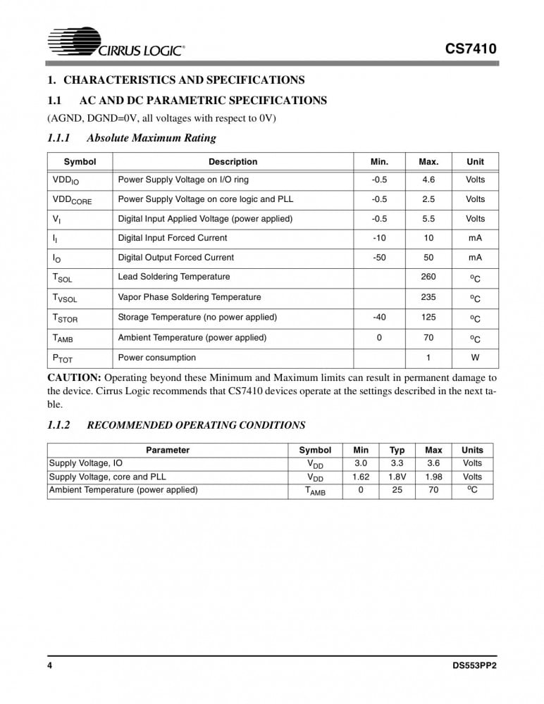 CS7410-CM datasheet page 4