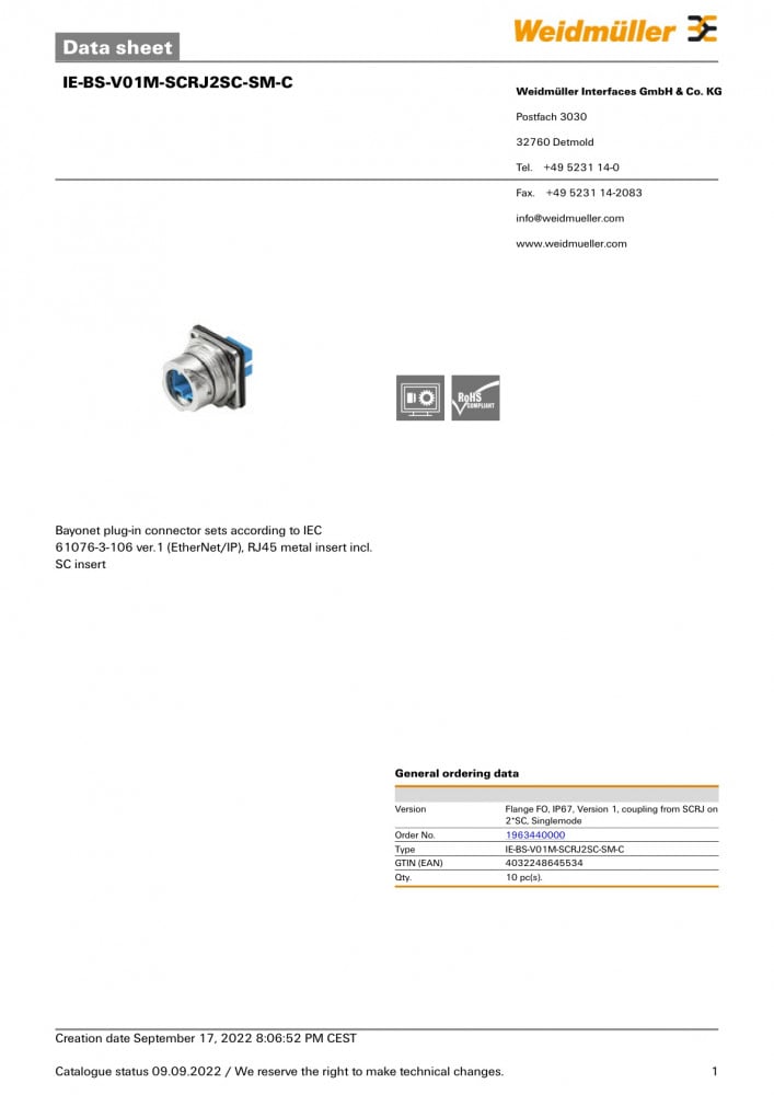 Weidmuller 1963440000 product documentation page 1