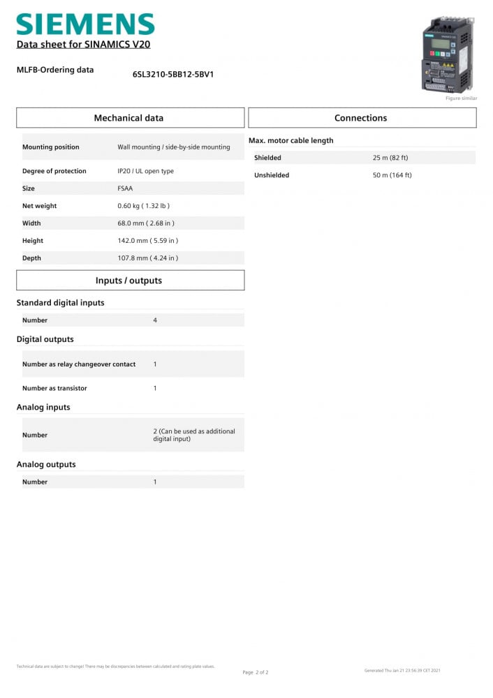 SIEMENS 6SL32105BB125BV1 technical document page 2