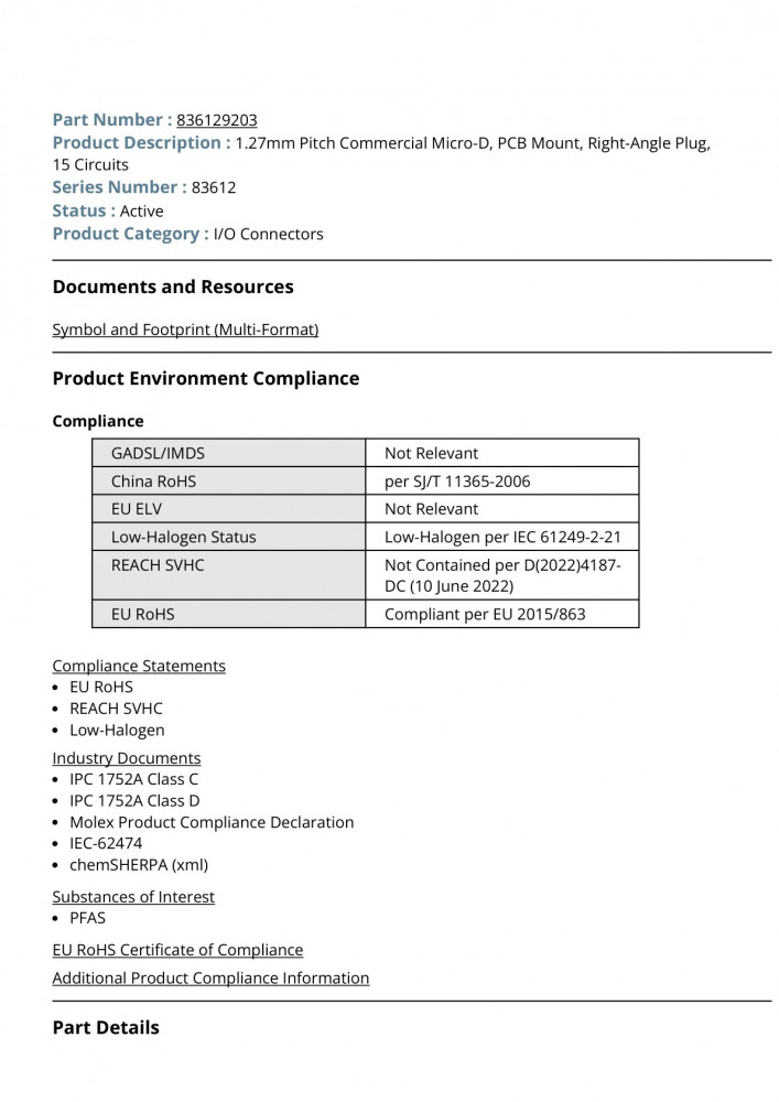 Product document image 1 for MOLEX 836129203