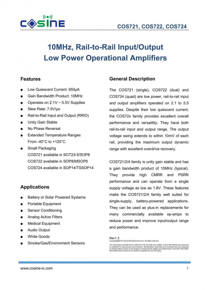 COS724SR datasheet page 1