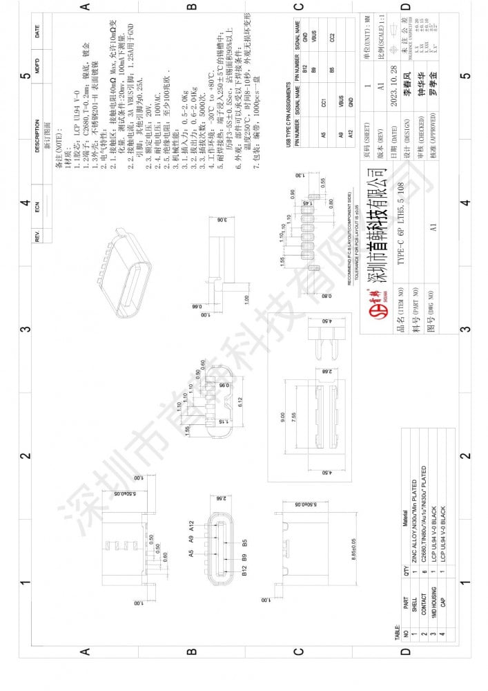 TYPE-C 6P LTH5.5 108 approval document page 1