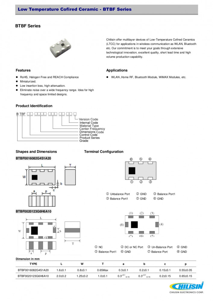 Chilisin BTBF series document page 1