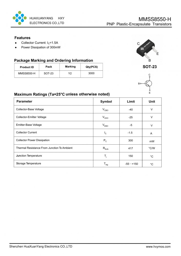 MMSS8550-H-HXY datasheet page 1