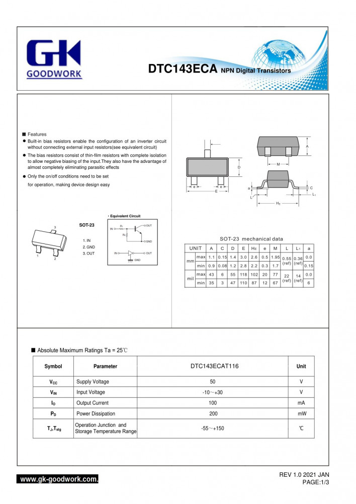 DTC143ECA datasheet page 1