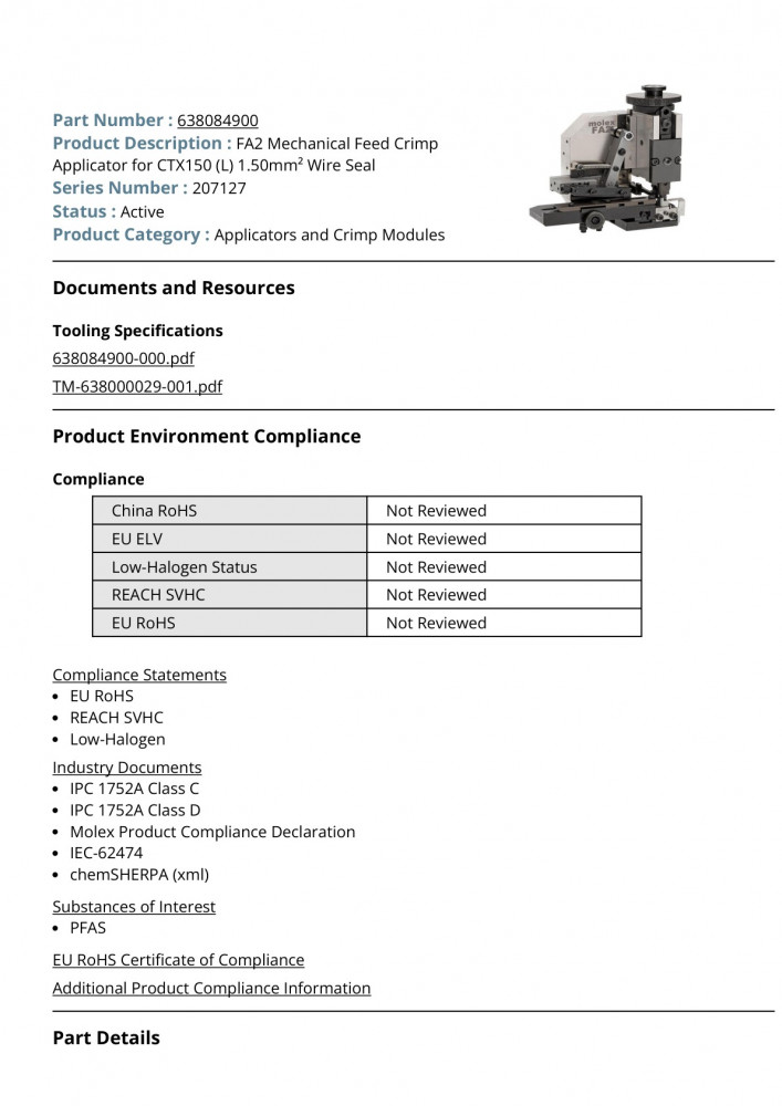 Tooling document page 1 for Molex 638084900
