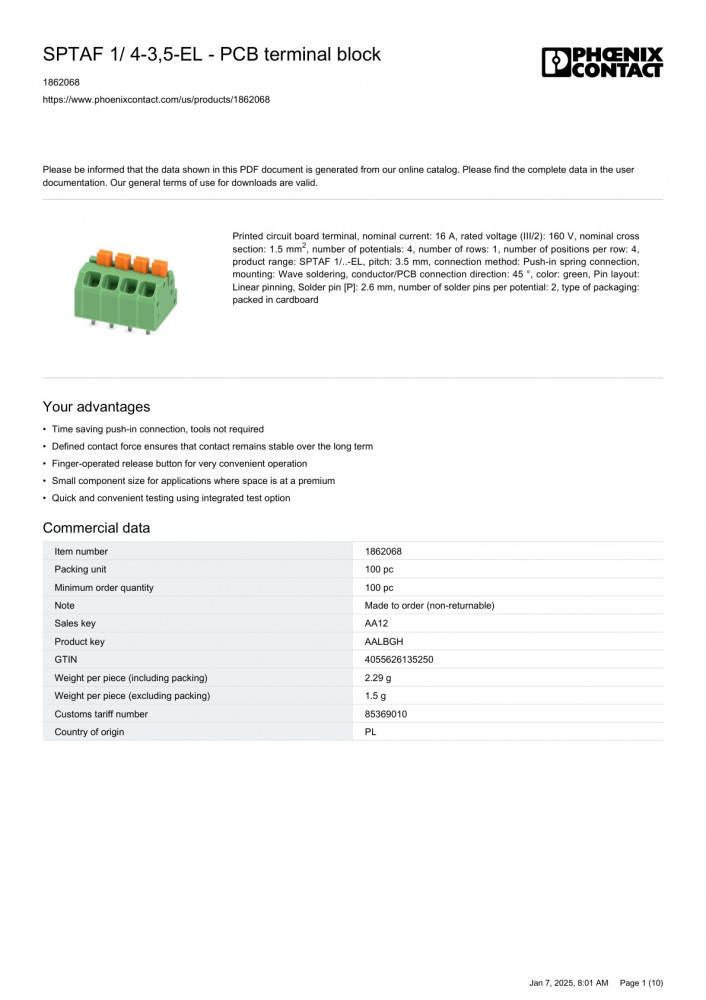 Phoenix Contact 1862068 technical document page 1