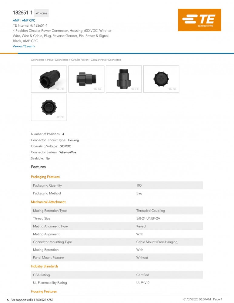 TE Connectivity 182651-1 technical document page 1