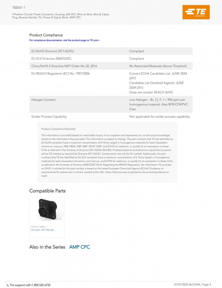 TE Connectivity 182651-1 technical document page 3
