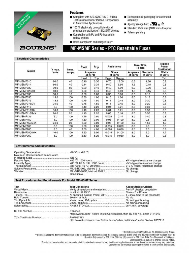 BOURNS MF-MSMF series datasheet page 1
