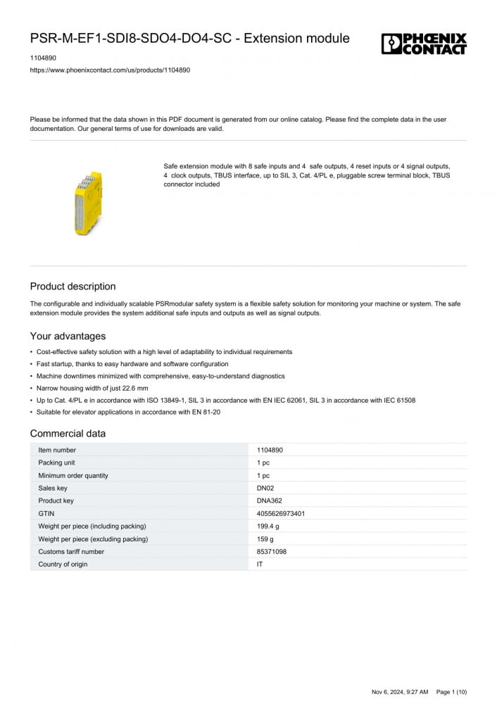 Phoenix Contact 1104890 document page 1