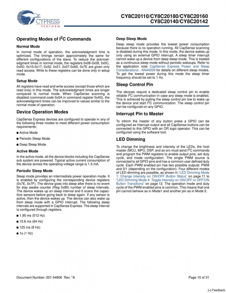 CY8C201 family datasheet page 10