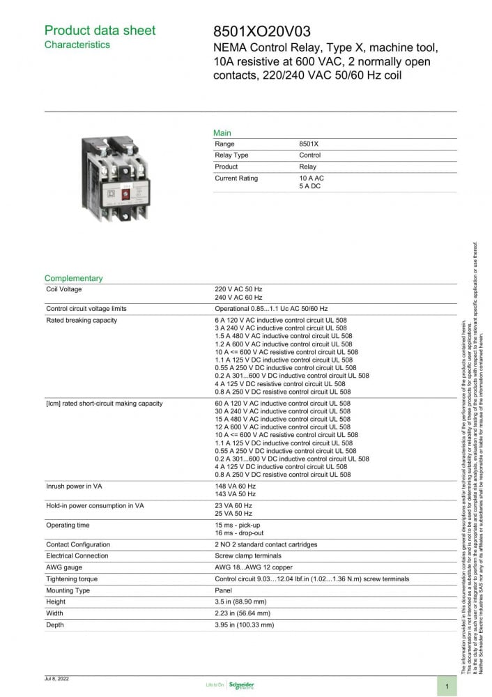 8501XO20V03 technical document page 1