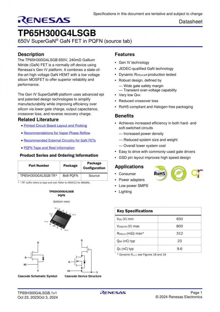 TP65H300G4LSGB datasheet page 1