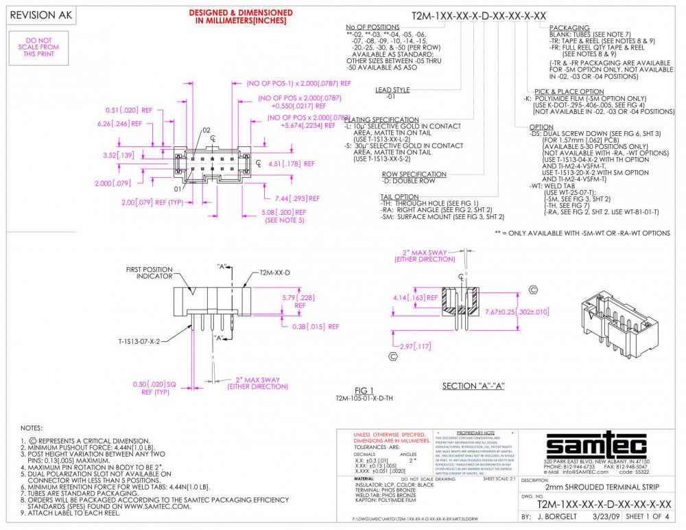 Samtec T2M drawing sheet 1