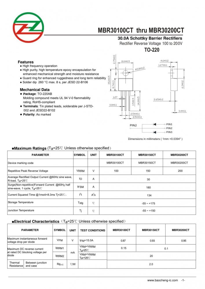 baocheng MBR30200CT datasheet page 1