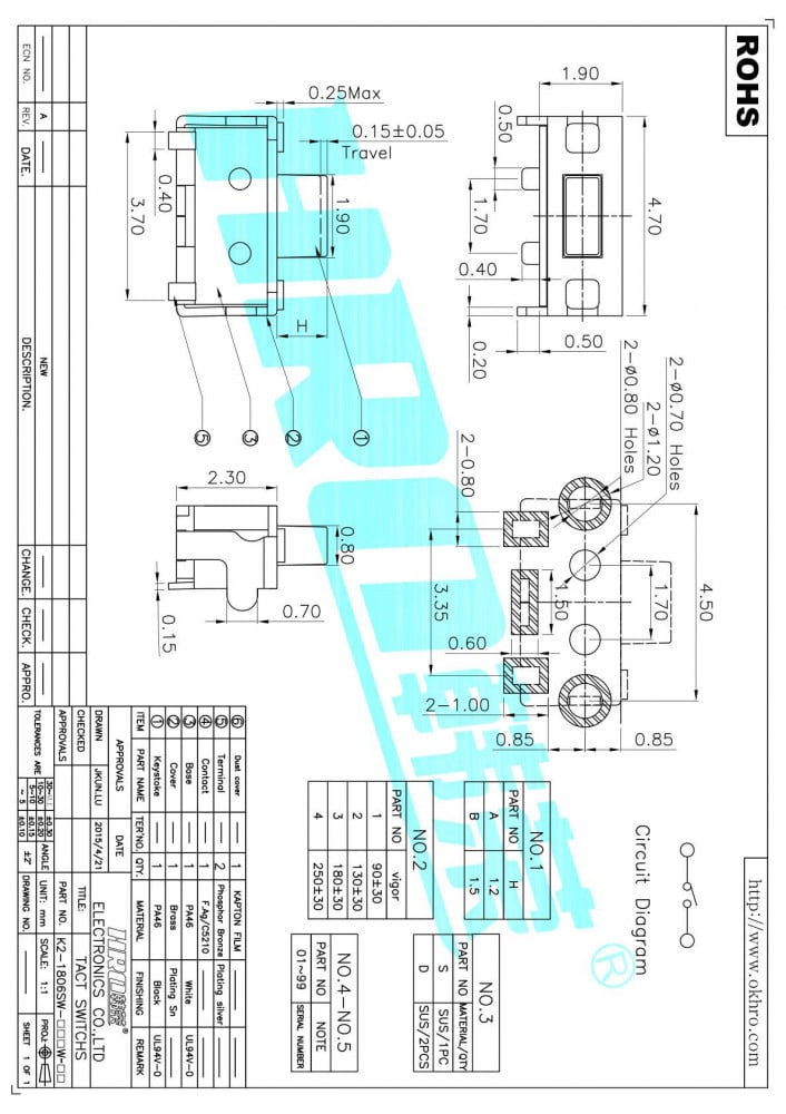 Korean Hroparts Elec K2-1806SW series technical drawing