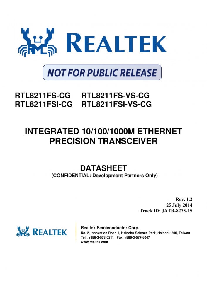 RTL8211FS-CG datasheet page 1