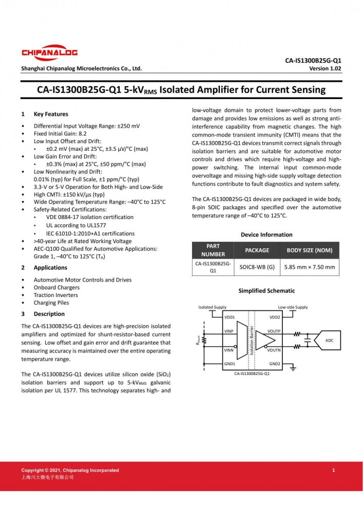 CA-IS1300B25G-Q1 datasheet page 1
