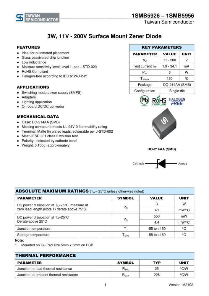 1SMB5930 datasheet page 1
