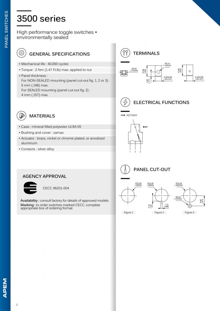 APEM 3500 series datasheet page 2