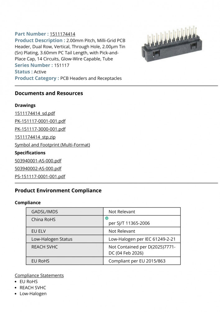 MOLEX 151117 product specification page 1