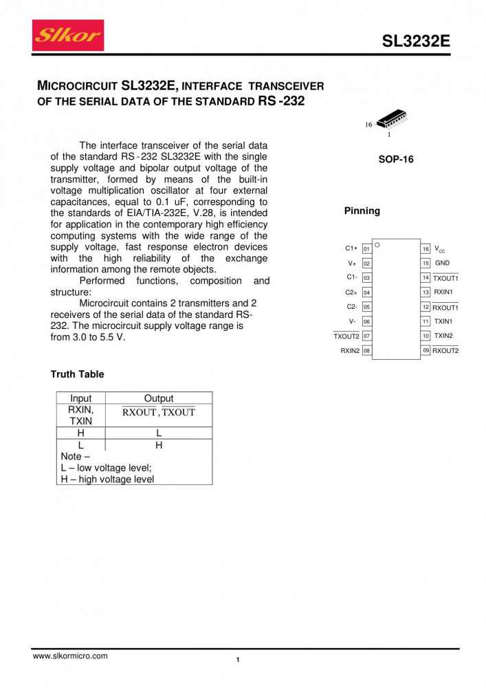 SL3232E datasheet page 1