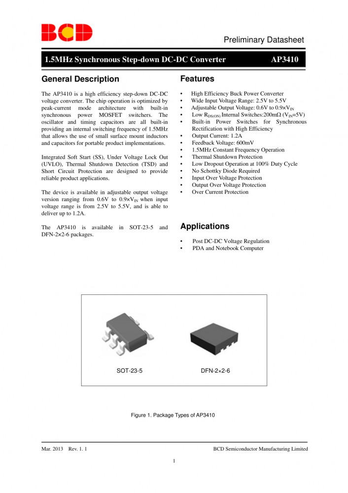 AP3410 datasheet page 1