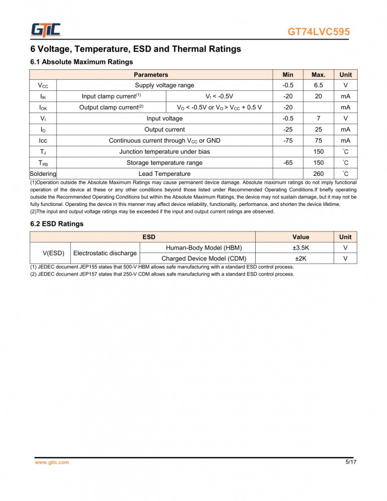 GT74LVC595PE datasheet page 5