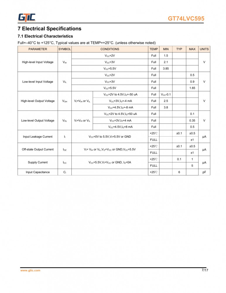 GT74LVC595PE datasheet page 7