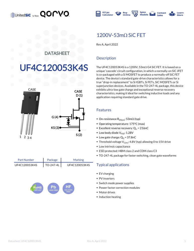 UF4C120053K4S datasheet page 1