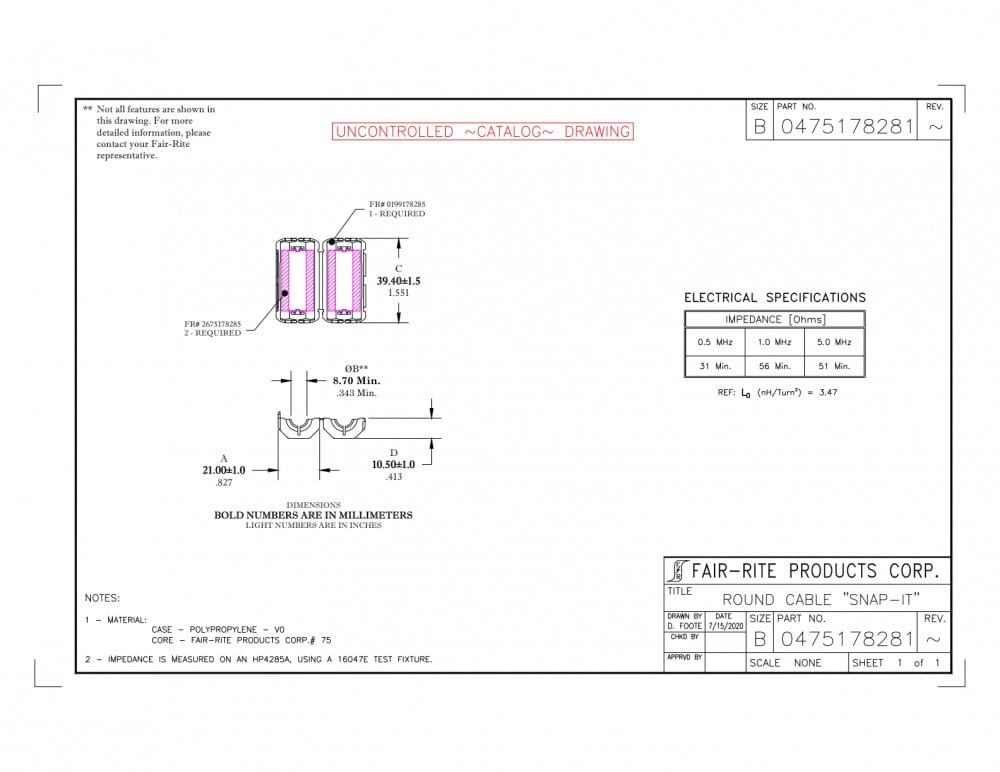 Fair-Rite 0475178281 technical drawing
