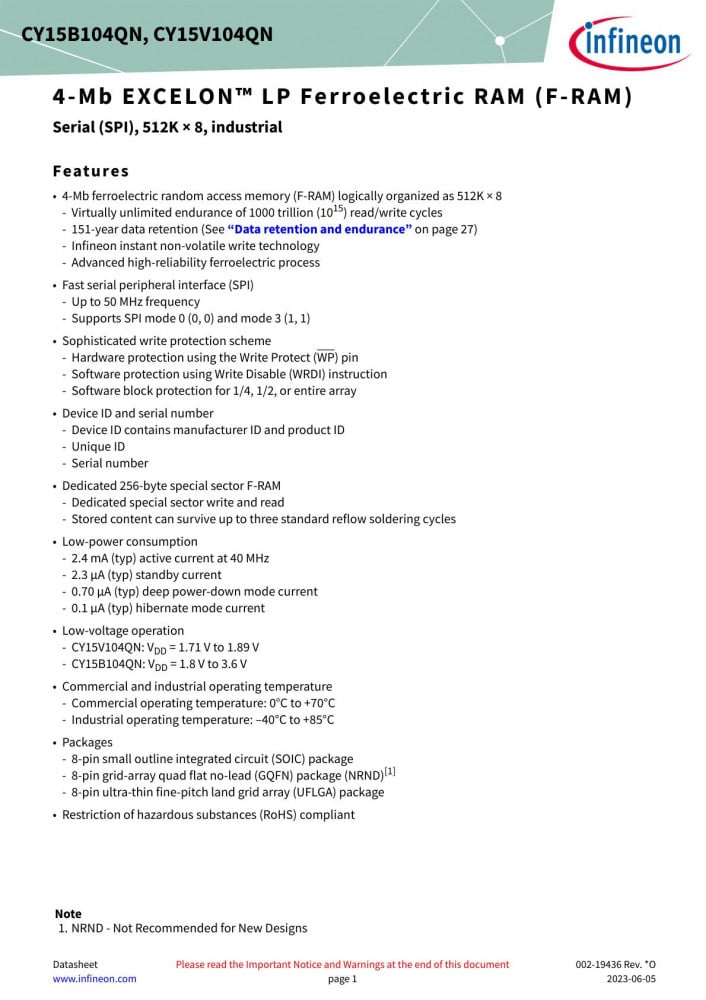 CY15V104QN datasheet page 1